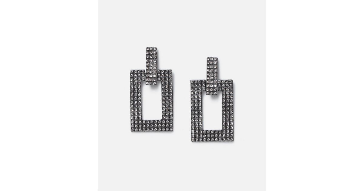 Freedom Black Diamanté Rectangle Drop Earrings | New Look