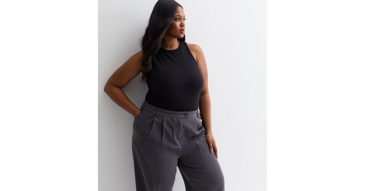 Curves Black Ribbed Racer Vest | New Look