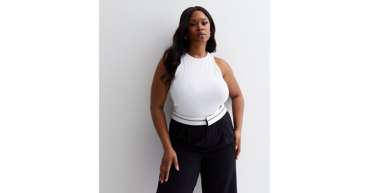 Curves White Ribbed Racer Vest | New Look