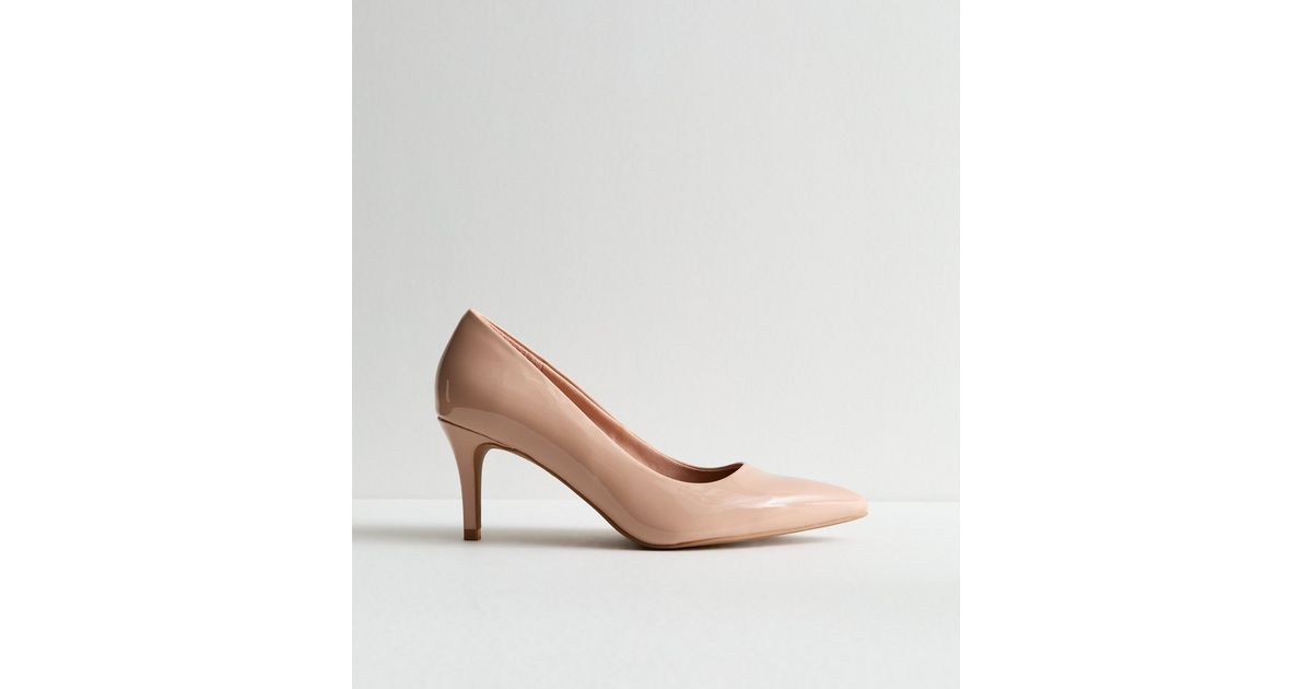 Wide Fit Pale Pink Patent Stiletto Heel Court Shoes | New Look