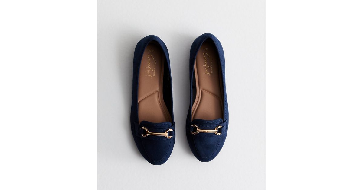 Navy Suedette Snaffle Trim Loafers | New Look