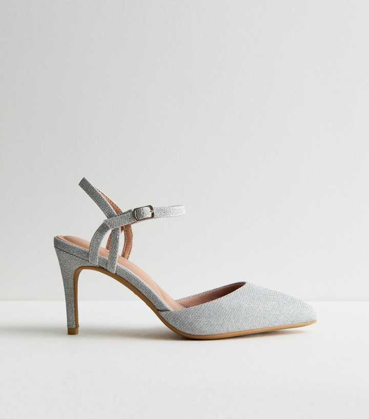 Silver Glitter Pointed Stiletto Heel Shoes | New Look