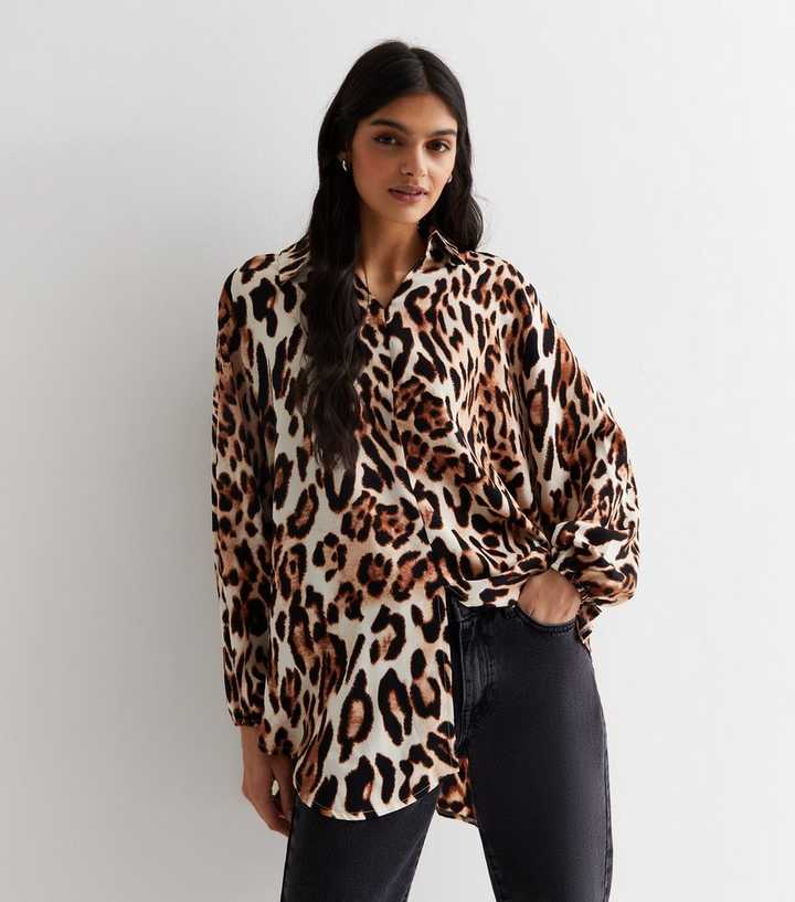 Leopard Print Blouses Izabel London Blue Leopard Print Collarless