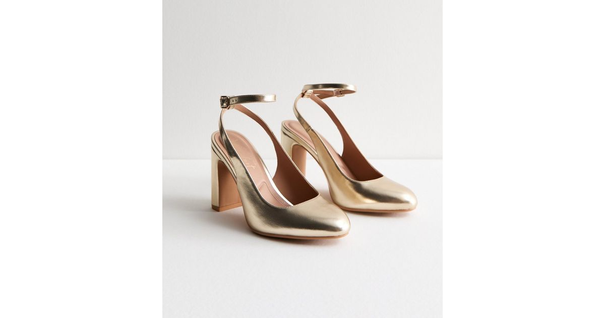Wide Fit Gold Block Heel Court Shoes | New Look