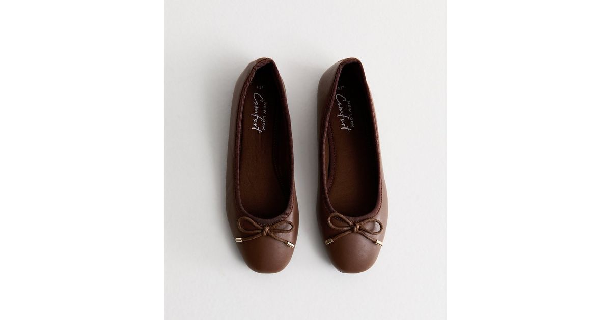 Rust Leather-Look Ballerina Pumps | New Look