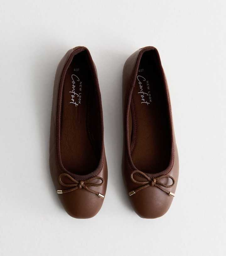 Rust Leather-Look Ballerina Pumps | New Look