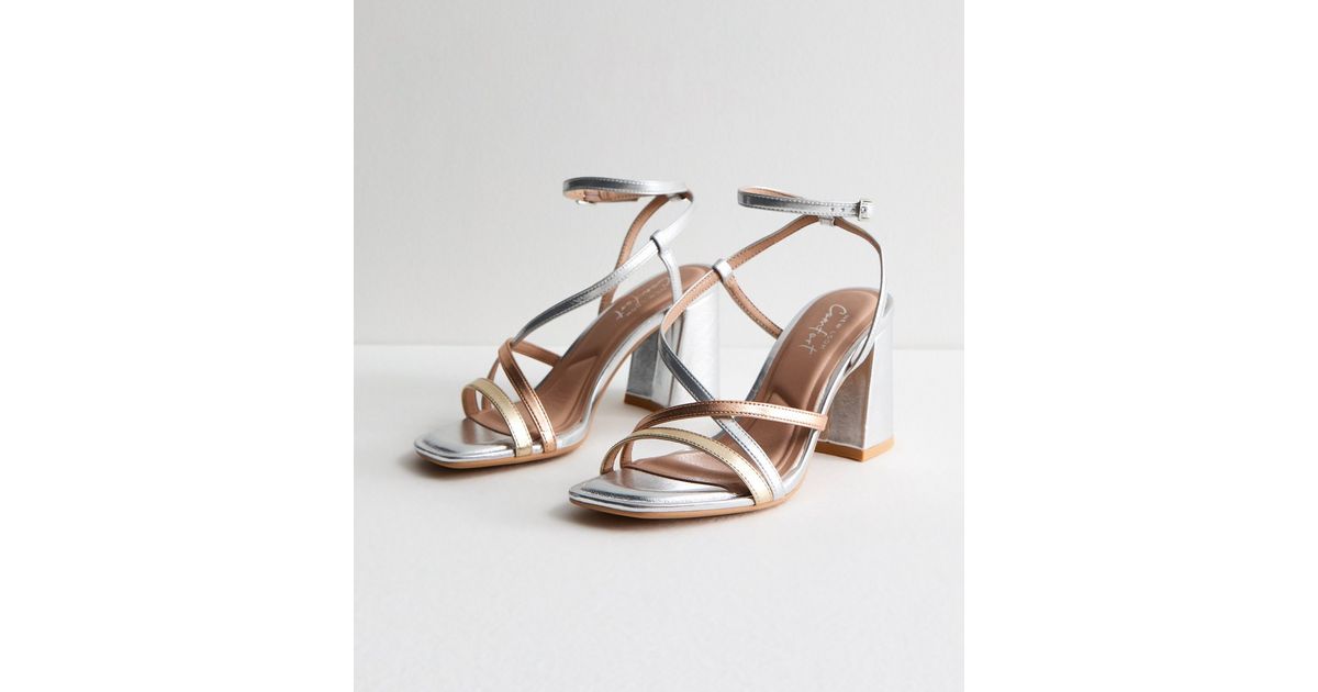 Multi Metallic Strappy Block Heel Sandals | New Look