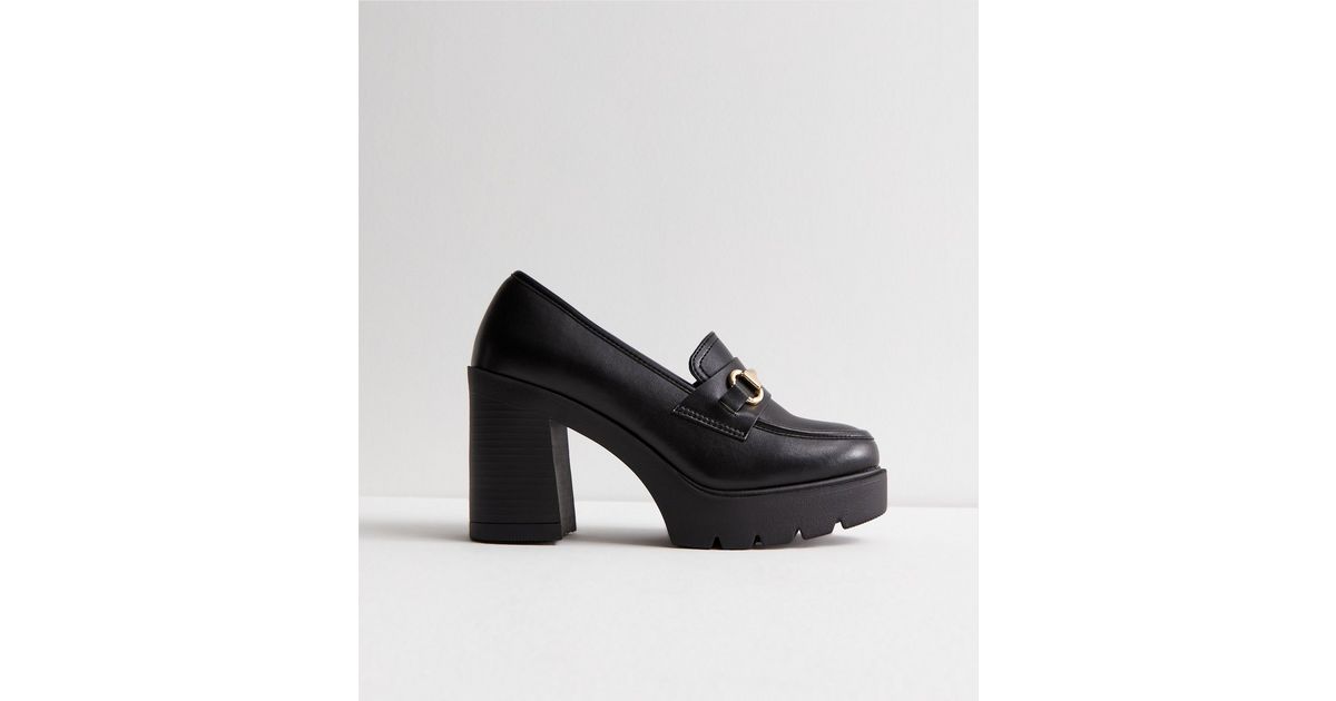Black Chunky Block Heel Loafers | New Look