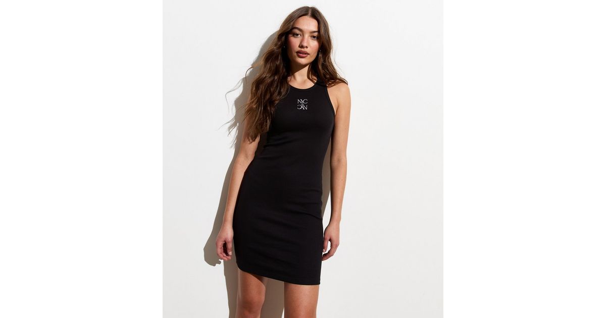Black NYC Embroidered Mini Racer Dress | New Look
