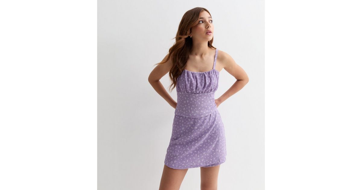 Girls Lilac Ditsy Floral Textured Cami Top | New Look