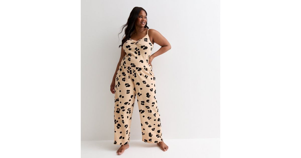 Curves Light Brown Leopard Print Cotton Cami Pyjama Set New Look