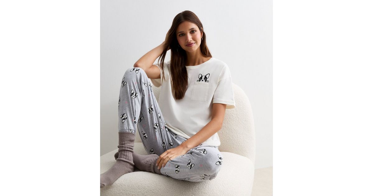Light Grey Frenchie Print Trouser Pyjama Set | New Look