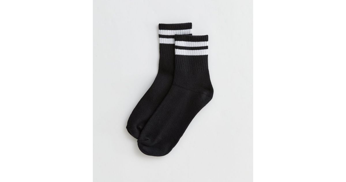 Black Ribbed Stripe Tube Socks New Look