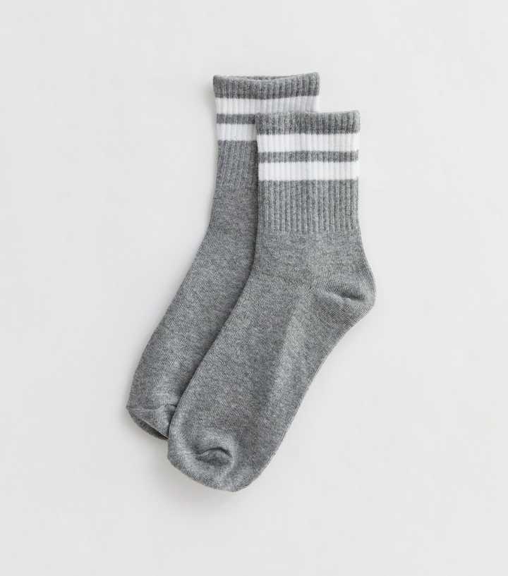 Grey Ribbed Stripe Tube Socks | New Look