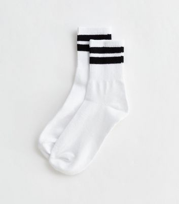 White Ribbed Stripe Tube Socks | New Look