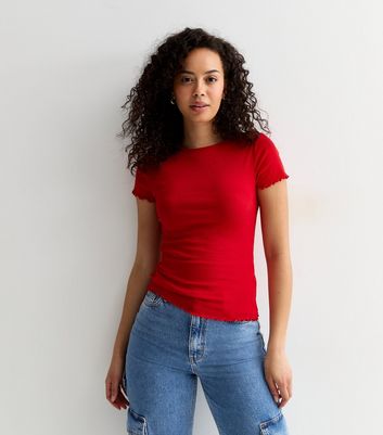 Tall Red Frill Short Sleeve T -Shirt | New Look