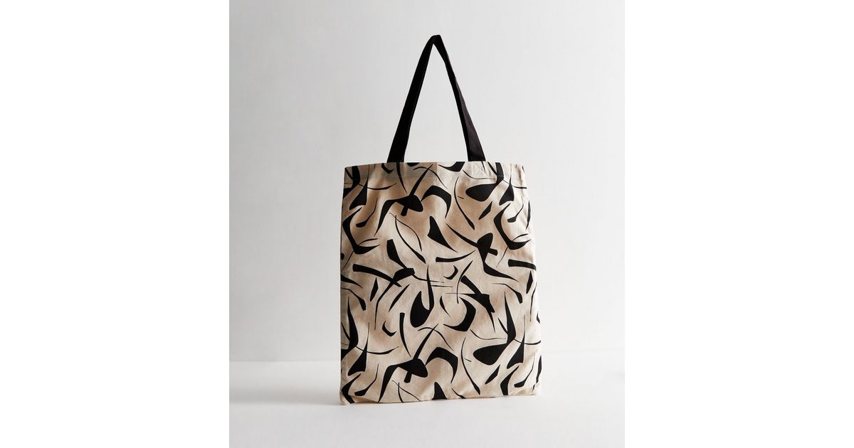 Beige Abstract Pattern Cotton Tote Bag | New Look