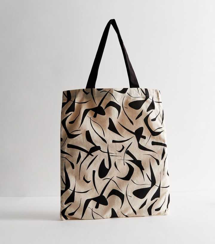 Beige Abstract Pattern Cotton Tote Bag | New Look