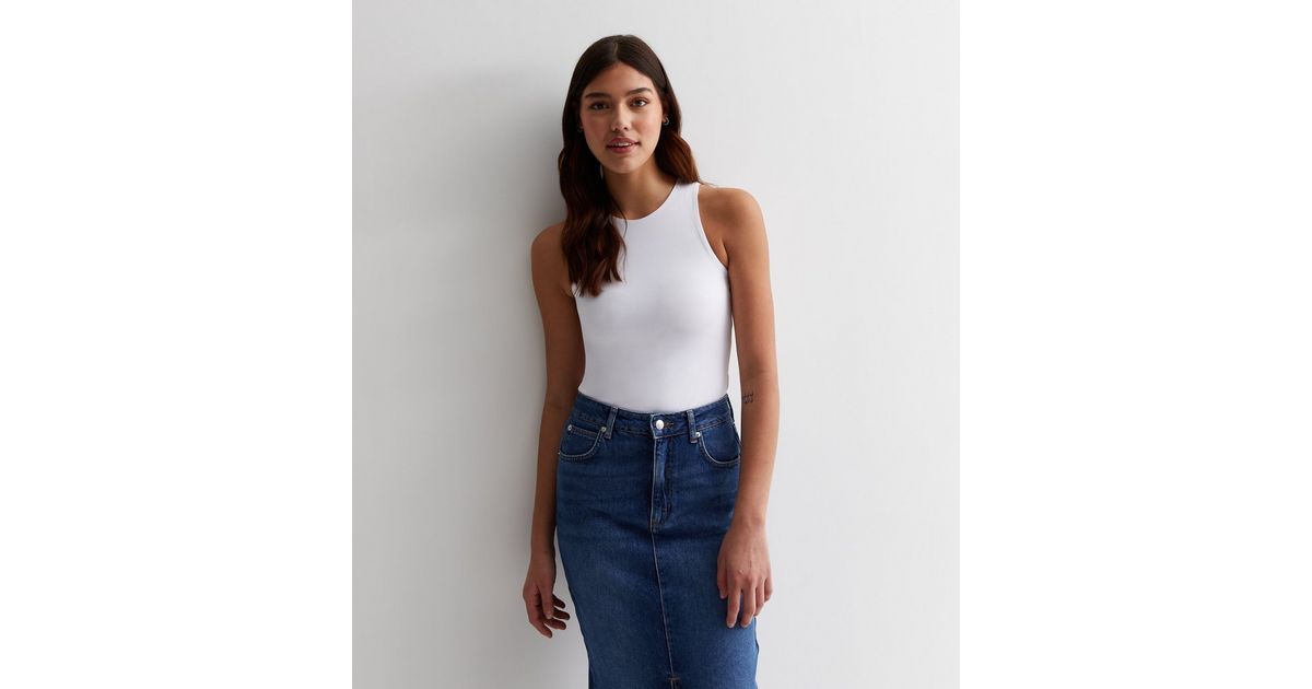 Tall White High Neck Racer Bodysuit | New Look