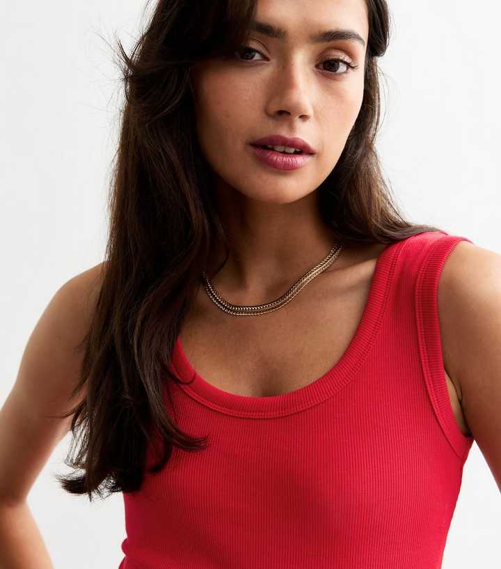 Tall Red Wide Trim Ribbed Scoop Neck Vest | New Look