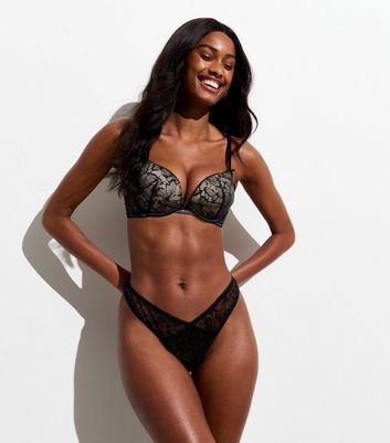 Black Butterfly Lace Push Up Bra New Look