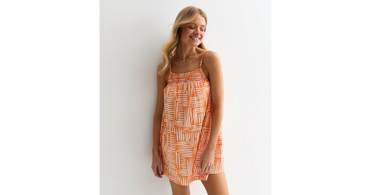 Orange Abstract Print Cotton Mini Smock Beach Dress | New Look