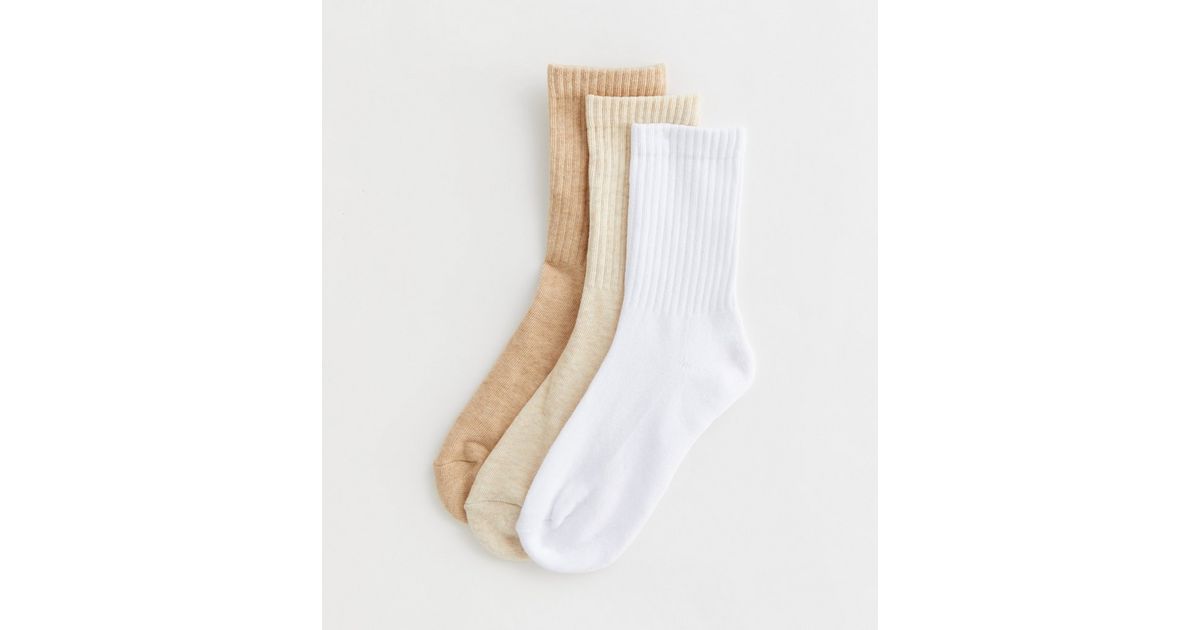 3 Pack Off White and Stone Ribbed Tube Socks | New Look