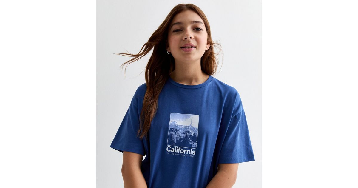 Girls Blue California Logo Longline T-Shirt | New Look
