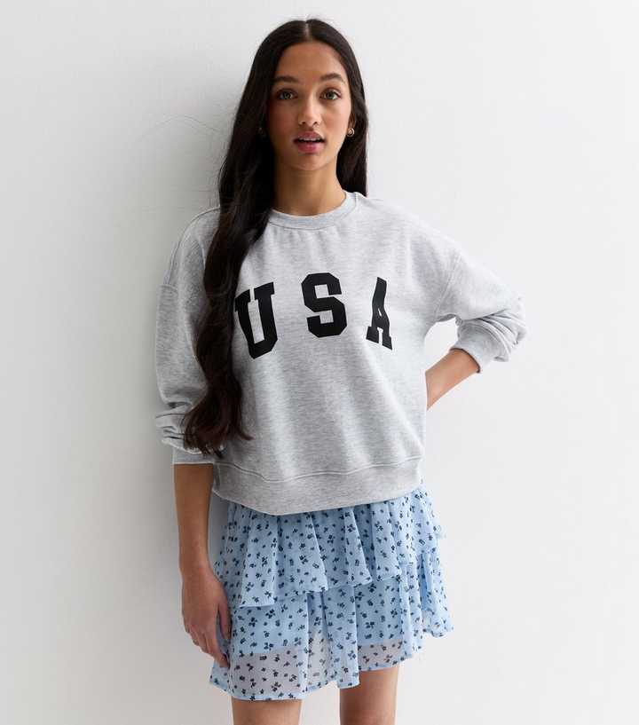 Girls Pale Grey USA Logo Sweatshirt | New Look