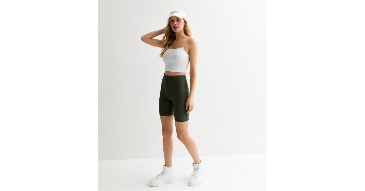 Khaki Ribbed Cycling Shorts | New Look