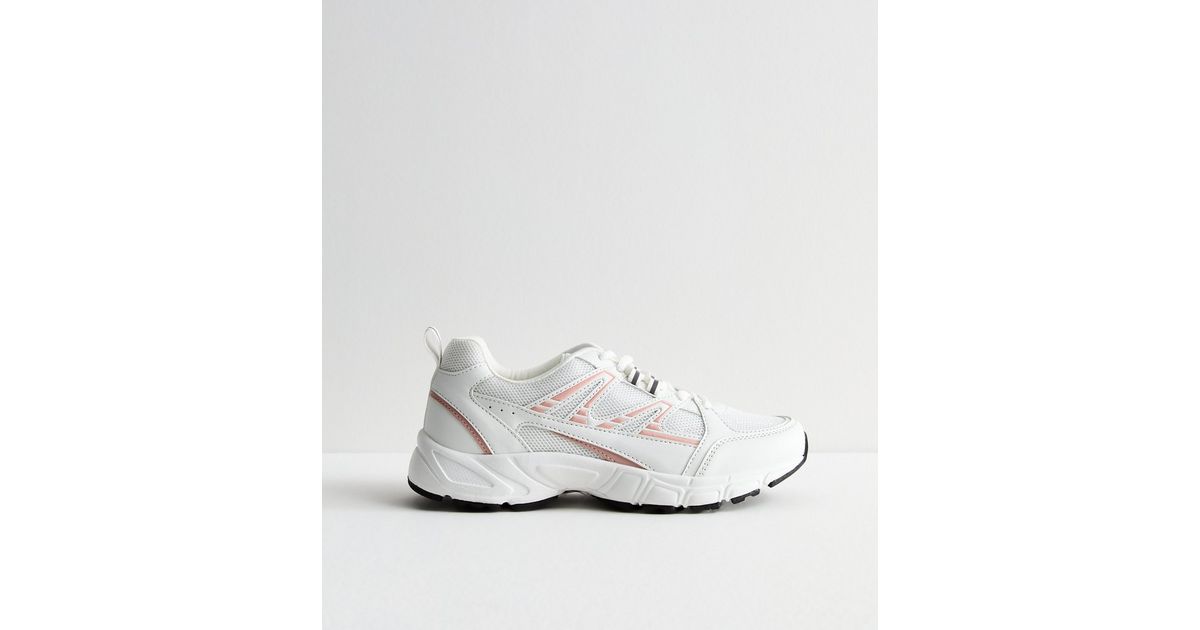 White Mesh Panelled Low Top Sports Trainers | New Look