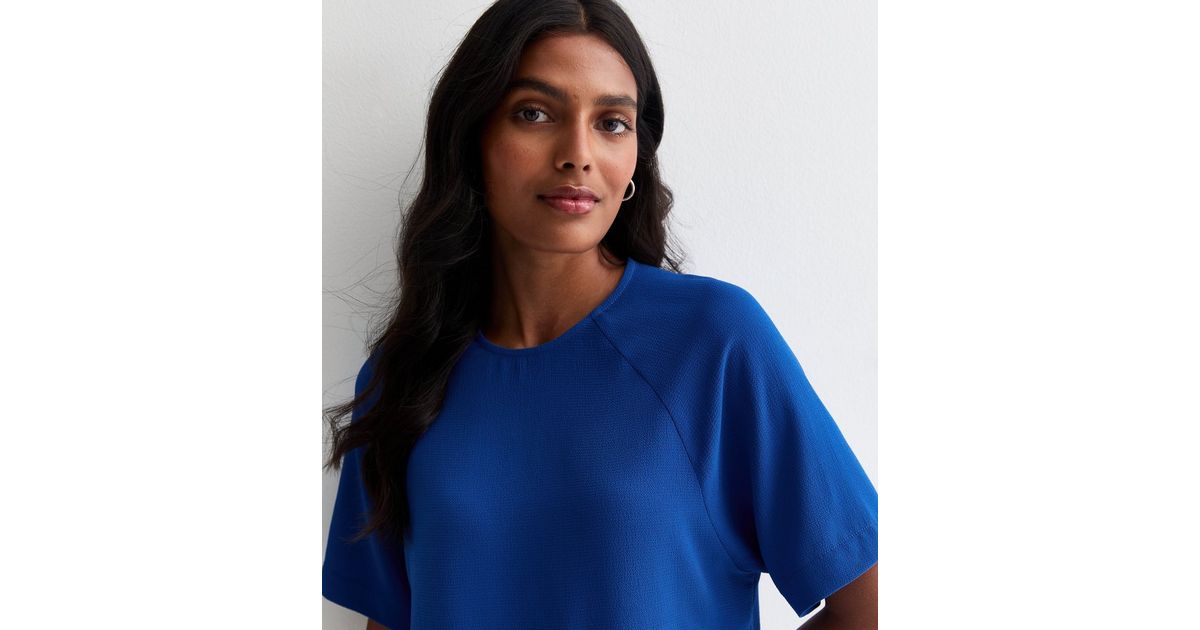 Bright Blue Woven Crew Neck T-Shirt | New Look