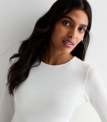 White Jersey Long Sleeve Crop Top | New Look