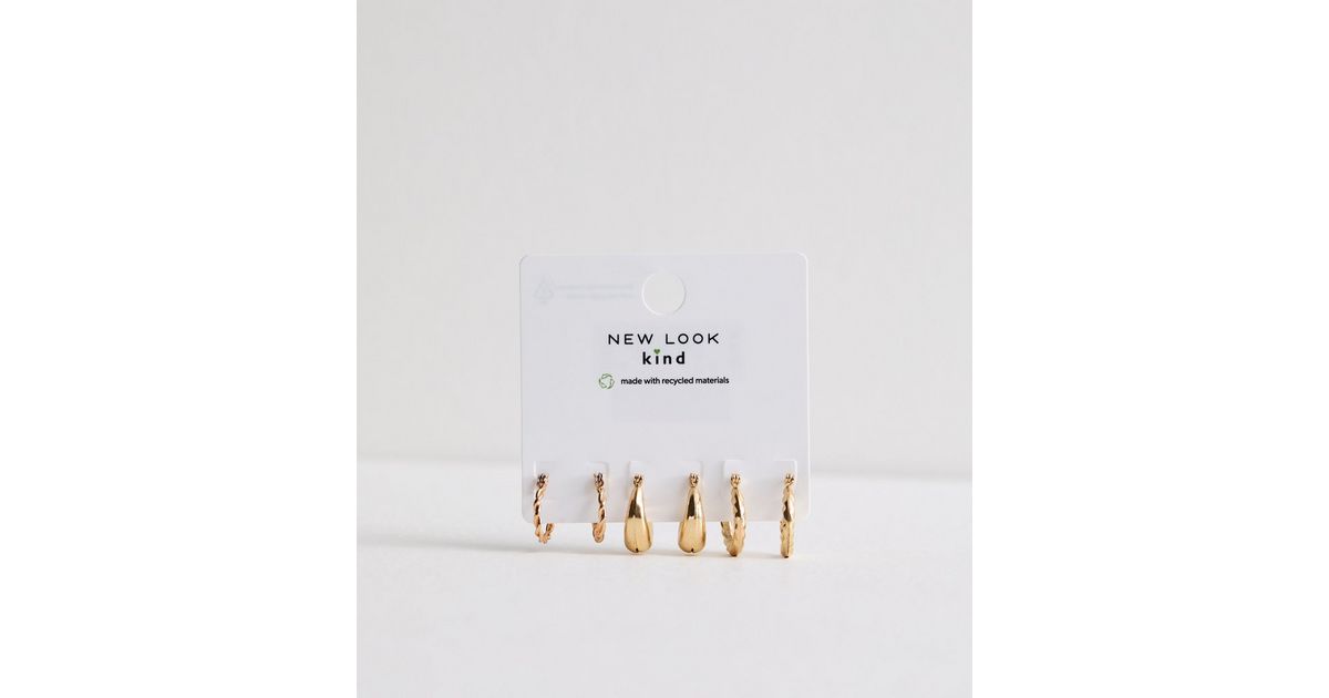 3 Pack Gold Oval Hinge Hoop Earrings | New Look