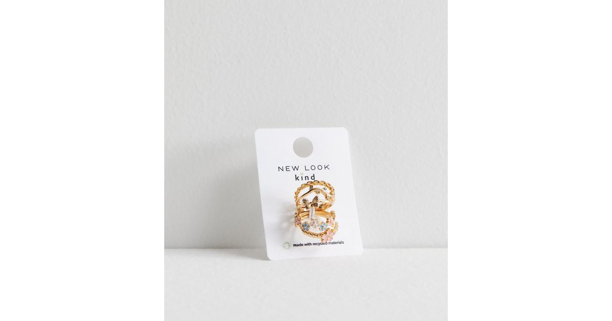 Gold Tone 5 Pack Assorted Ring Set | New Look