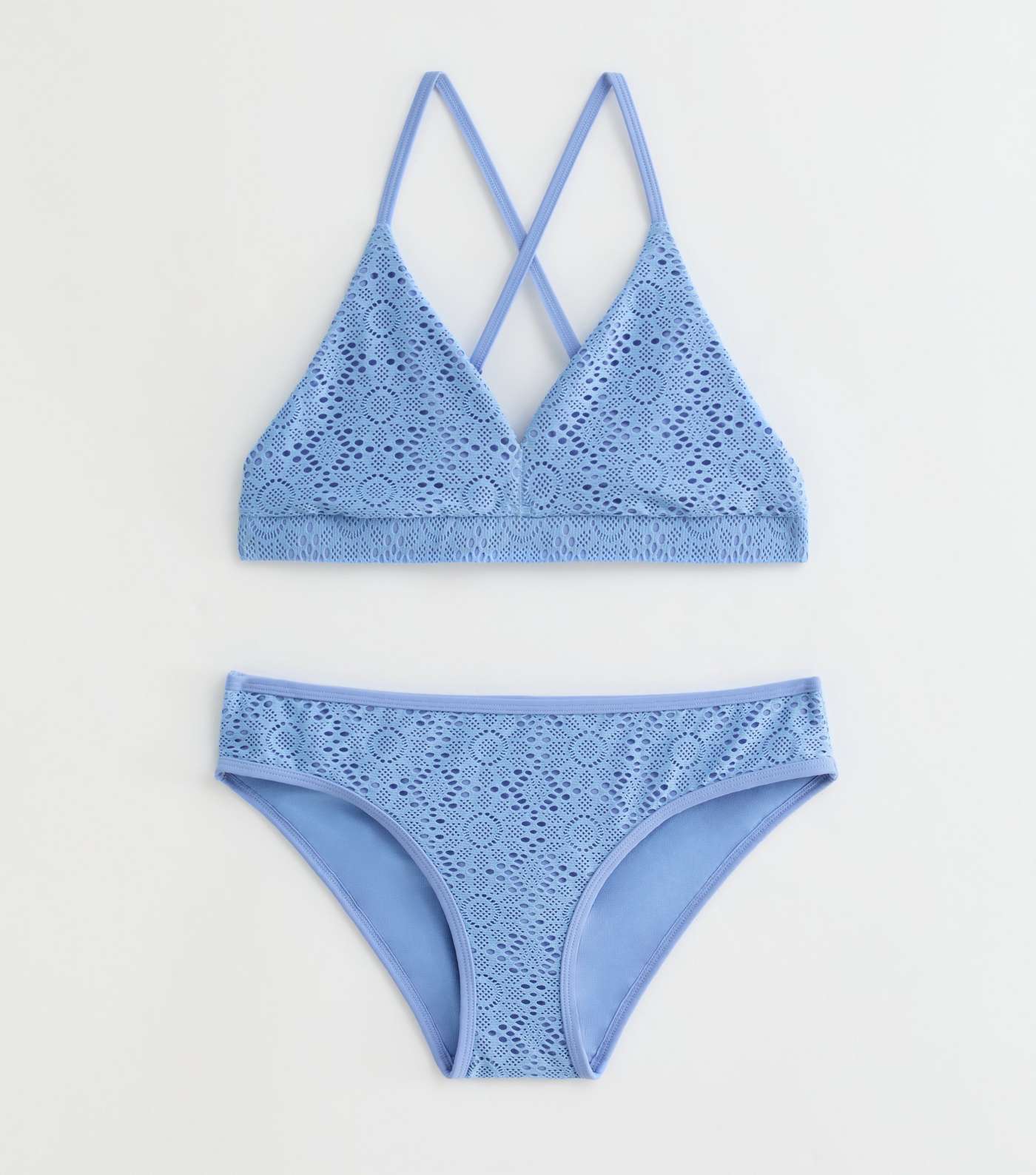 Girls Blue Crochet Triangle Bikini Set New Look