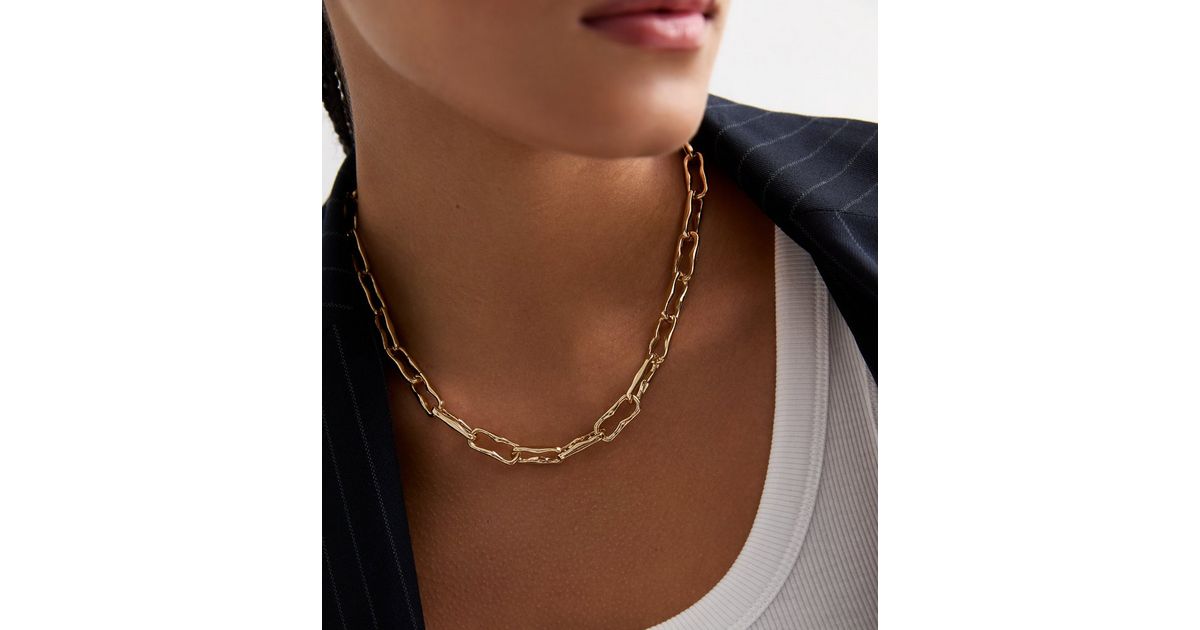 Gold Irregular Rectangle Link Chain Necklace | New Look