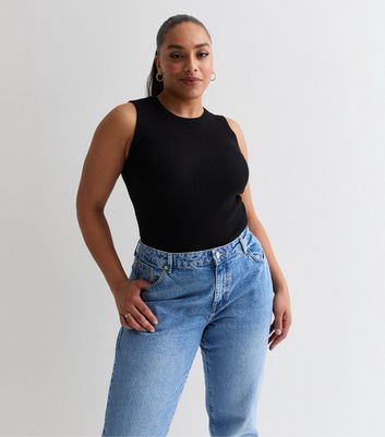 Curves Black Ribbed Vest | New Look