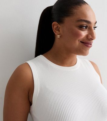 Curves White Ribbed Vest | New Look