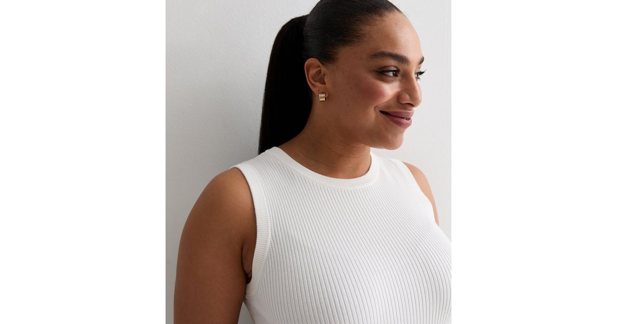 Curves White Ribbed Vest | New Look