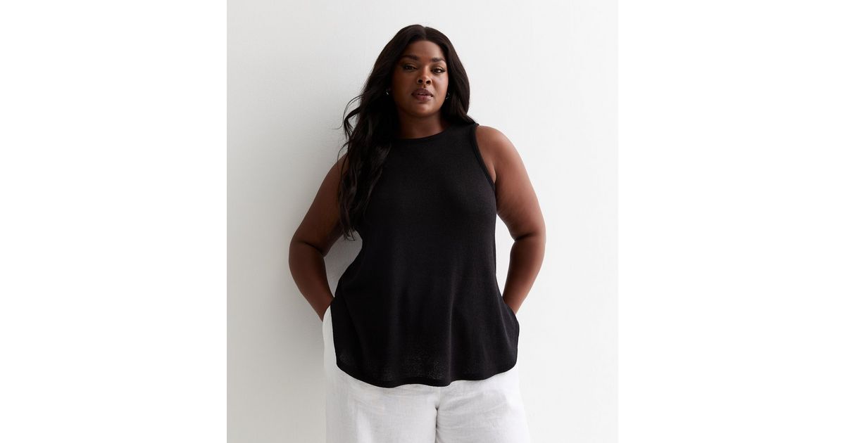 Curves Black Textured Fine Knit Vest | New Look