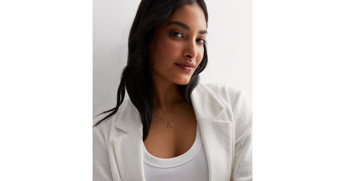 Gold Beaten A Initial Pendant Necklace | New Look