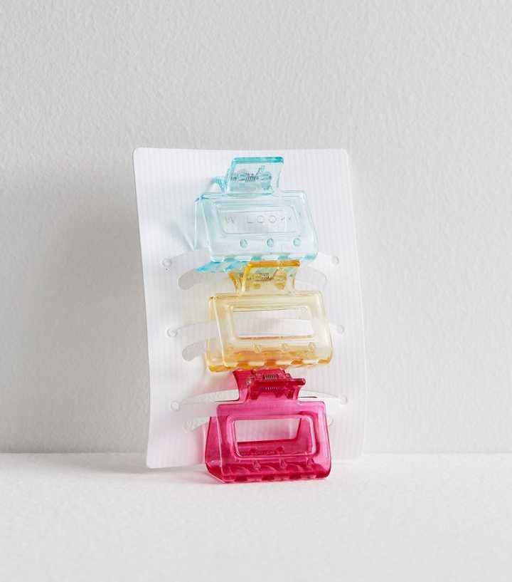 3 Pack Multi Colour Rectangle Midi Hair Claw Clips | New Look