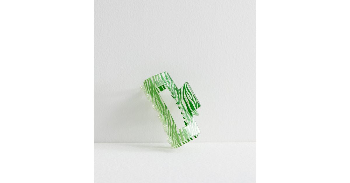 Green Zebra Rectangle Hair Claw Clip | New Look