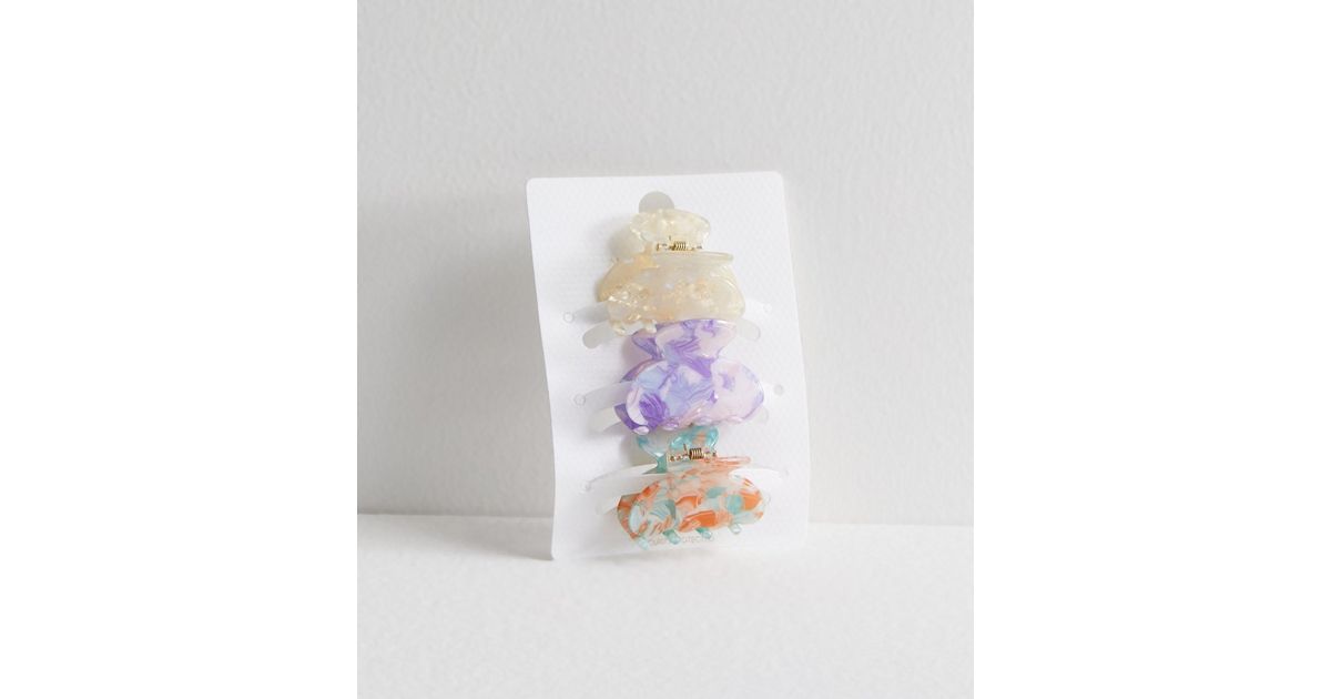 3 Pack Multicoloured Resin Hair Claw Clips | New Look
