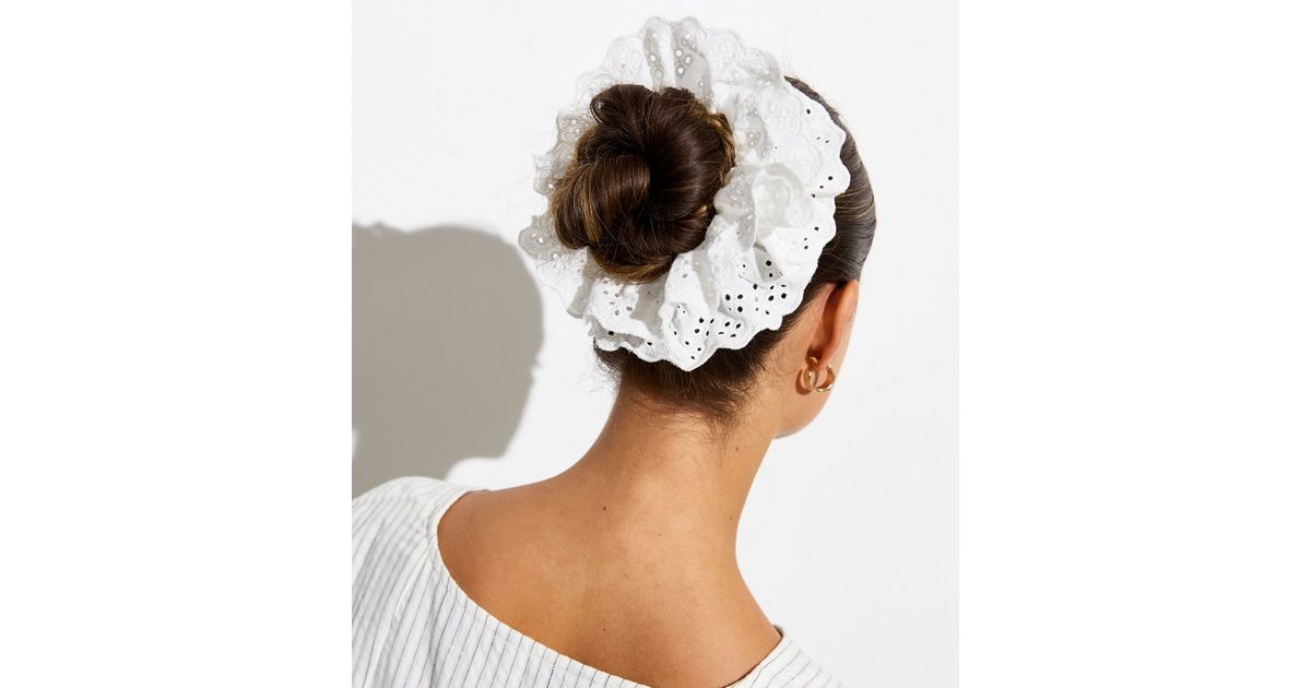 White Broderie Frill Hair Scrunchie | New Look