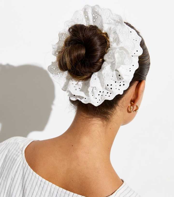 White Broderie Frill Hair Scrunchie | New Look