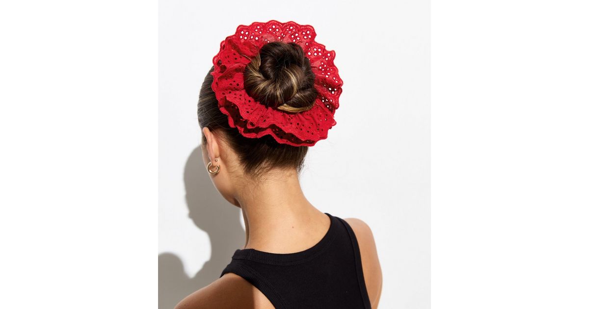 Red Broderie Frill Hair Scrunchie | New Look
