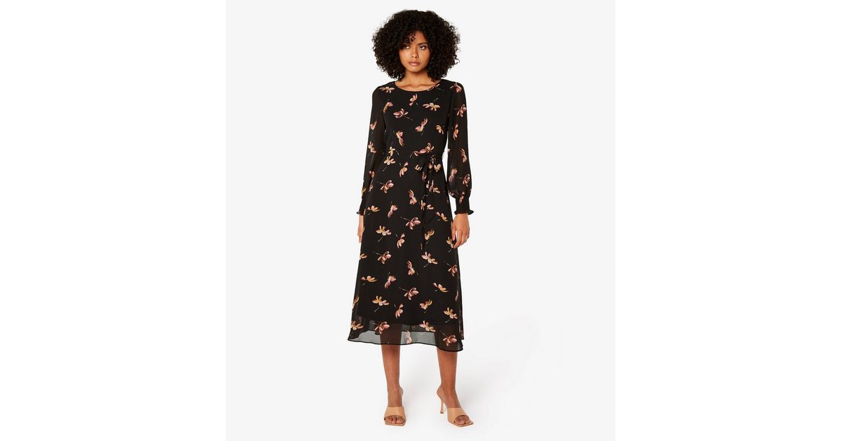 Apricot Black Floral Belted Midaxi Dress | New Look