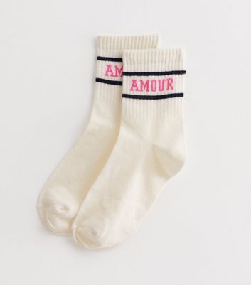 Off White Amour Ribbed Tube Socks | New Look